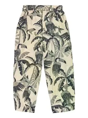 PSOPHIA Botanical-print Straight Leg Trousers - Neutrals