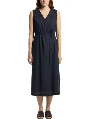 Peserico V-neck Belted Midi Dress - Blue