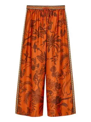 ALEMAIS Monkey Dance Printed Silk Trousers - Rust