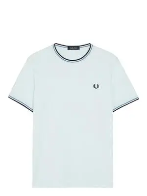 Fred Perry Logo-embroidered Cotton T-shirt Light Blue