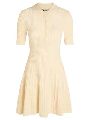 Paige Ribbed Knit Mini Polo Dress - Beige