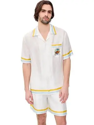 Casablanca Tennis Landscape Cuban Collar Short Sleeve Shirt - White