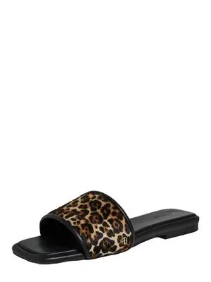 ANINE BING Ria Print Haircalf Slides - Leopard