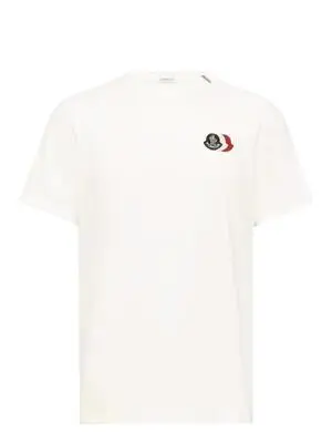 Moncler Embroidered Tricolor Logo Cotton T-shirt Neutrals