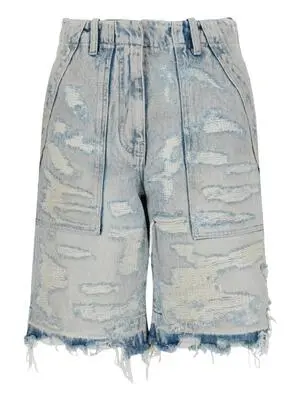 Givenchy Distressed Denim Shorts - Light Blue