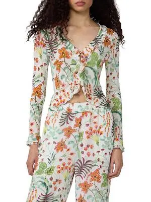 Diane Von Furstenberg Fern Botanical Ruffle Trim Crop Top - Miragevine White