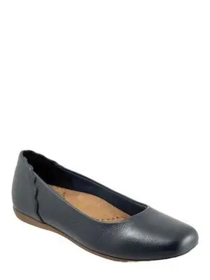 Trotters Leather Flat - Navy
