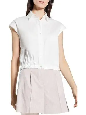 Theory Elastic Hem Cap Sleeve Button-up Shirt - White