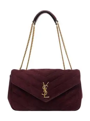 Saint Laurent Loulou Medium Suede Shoulder Bag - Burgundy