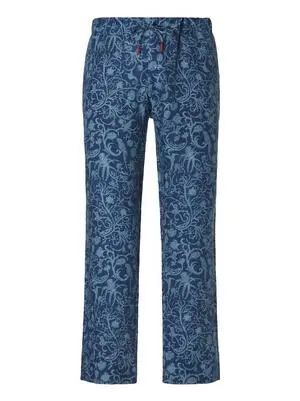 Kiton Printed Linen Straight Pants Blue