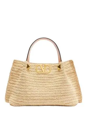 Valentino Garavani Valentino Garavani VLogo Raffia Top Handle Bag Beige