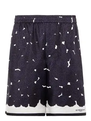 Givenchy Floral Print Silk Twill Shorts - Blue