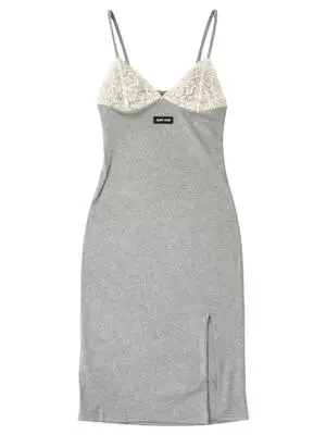 Miu Miu Lace-panel Midi Dress - Grey