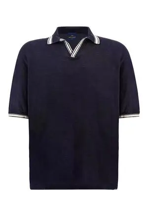 Paul & Shark Open-collar Linen T-shirt - Blue