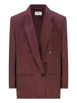 Saint Laurent Habotai Double-breasted Peak-lapel Jacket - Red