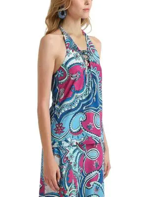 Malìparmi Halterneck Paisley-print Top - Blue