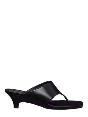 REFORMATION Sherlyn Wedge Thong Leather Sandals - Black