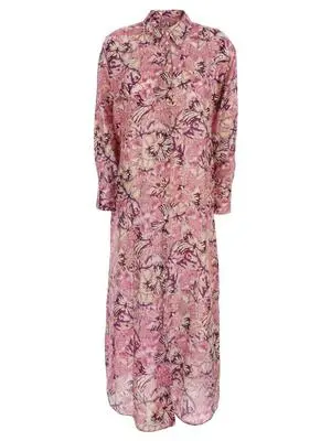 Momoni Jali Butterfly Print Shirt Dress - Pink