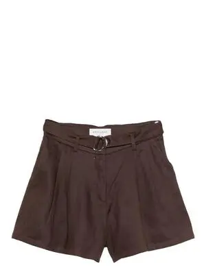 Ermanno Scervino Linen Blend Belted Shorts - Brown