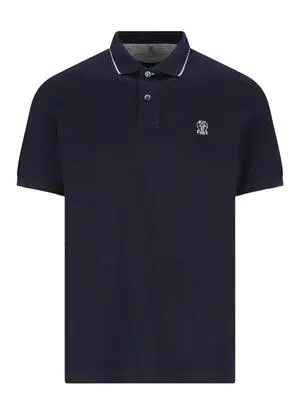 Brunello Cucinelli Logo Cotton Polo Shirt - Blue
