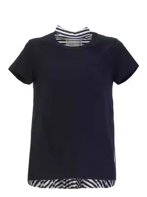 Sacai Striped Pleated T-shirt - Blue
