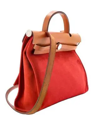 Hermès Herbag Zip Leather And Toile 31 Shoulder Bag - Red