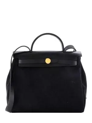 Hermès Herbag Zip Leather And Toile 31 Shoulder Bag - Black
