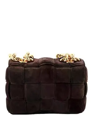 Bottega Veneta Cassette Chain Padded Maxi Intrecciato Suede Crossbody Bag Brown