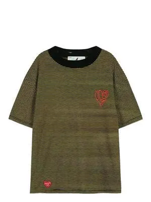 Andersson Bell Striped Heart-embroidered T-shirt - Yellow