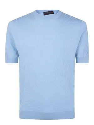 FILIPPO DE LAURENTIIS Round Neck Short Sleeve Sweater - Blue