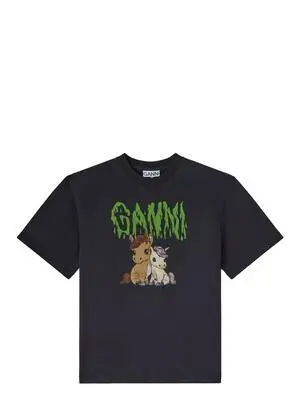 GANNI Cotton Graphic T-shirt - Charcoal