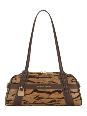 Elisabetta Franchi Tiger Print Top Handle Satchel Bag - Camel