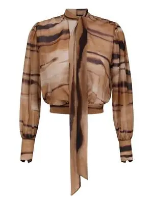 Elisabetta Franchi Printed Chiffon Blouse - Camel