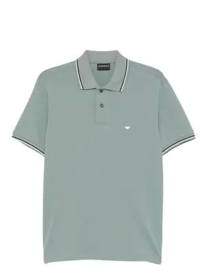 Emporio Armani Logo Cotton Polo Shirt Clear Blue