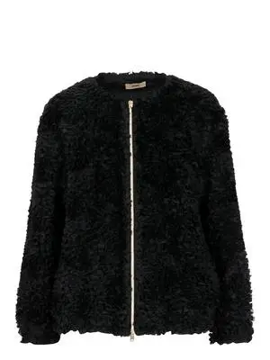 Herno Textured Zip Up Coat - Black