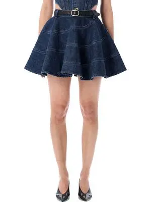 SELF-PORTRAIT Flared Mini Skirt - Blue