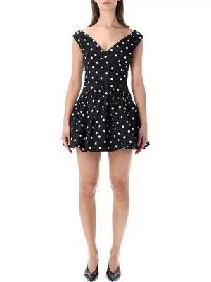 SELF-PORTRAIT Polka Dot Mini Dress - Black White Dot