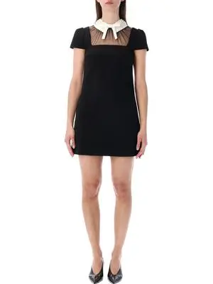 SELF-PORTRAIT Crepe Mini Dress With Bow Collar - Black