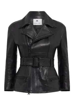 MARINE SERRE Glossy Moon Leather Perfecto - Black