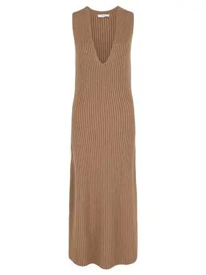 FERRAGAMO Sleeveless Ribbed Knit Dress - Tan