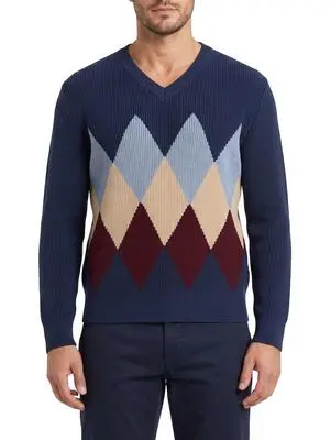 BALLANTYNE Cotton Pullover With Diamond Pattern - Blue 1