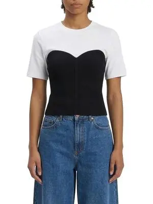 Patrizia Pepe Ribbed Corset T-shirt - White