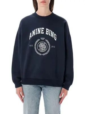 ANINE BING Anine Bing Cotton Crewneck Sweatshirt With Logo Navy