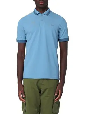 SUN 68 Cotton Logo Polo Shirt Gnawed Blue