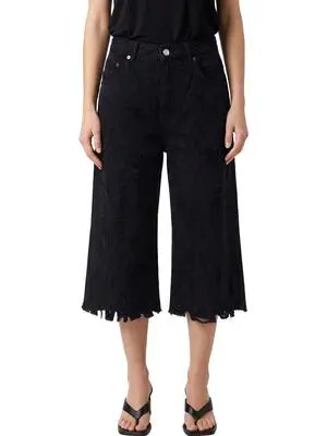 HAIKURE Cotton Denim Distressed Knee Length Shorts - Black