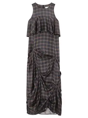 GANNI Check Ruffle Dress - Black