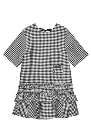GANNI Crinkled Check Mini Dress - Black