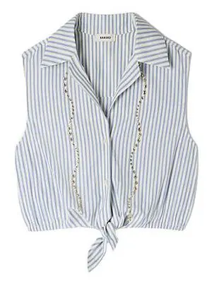 Sandro Cropped Rhinestone-embellished Cotton-blend Shirt - Blue