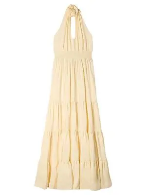 Sandro Sleeveless Flower-embellished Linen-blend Maxi Dress - Vanilla