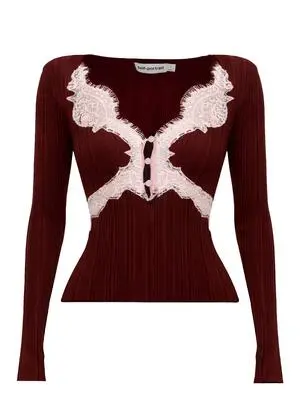 SELF-PORTRAIT Lace Detailed Top - Bordeaux